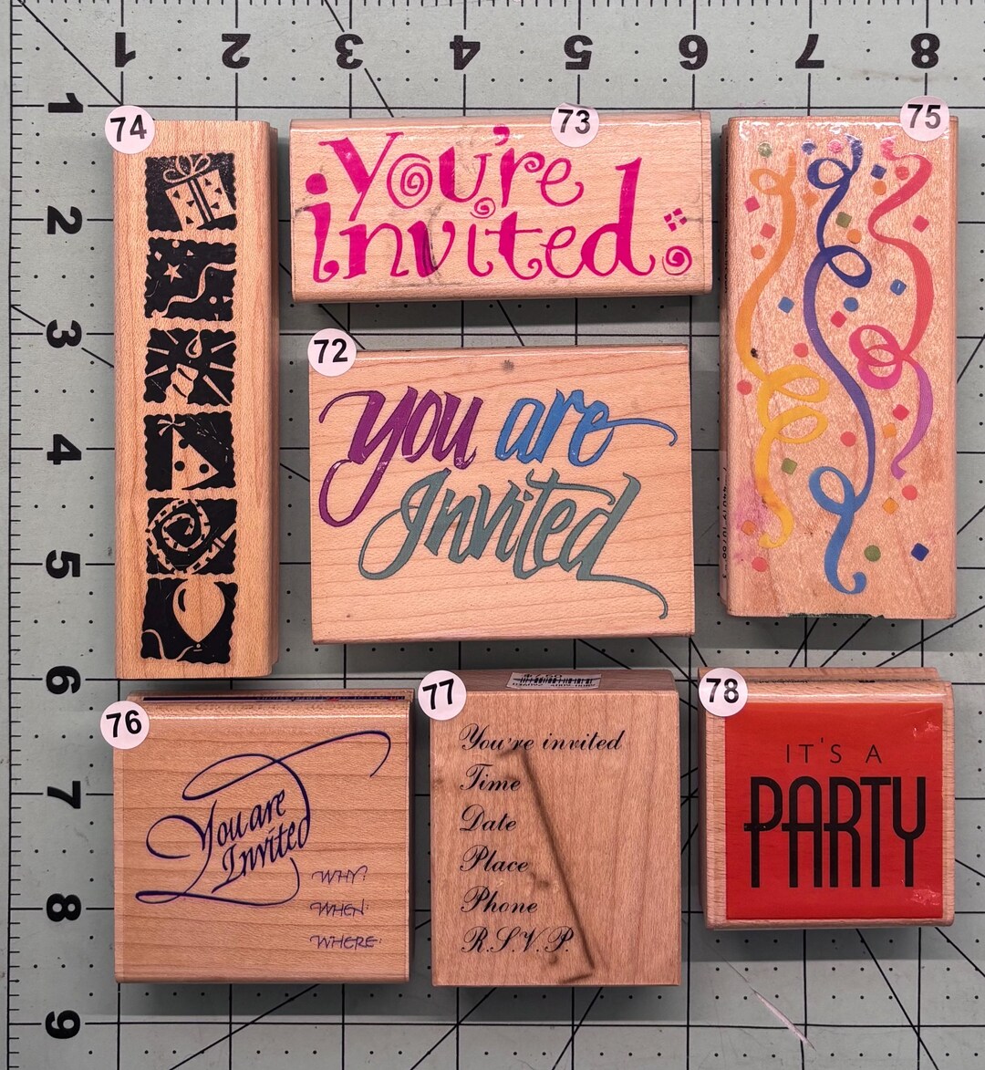 Party Invite Invitation Streamers Wood Mounted Rubber Stamps Vintage - Etsy