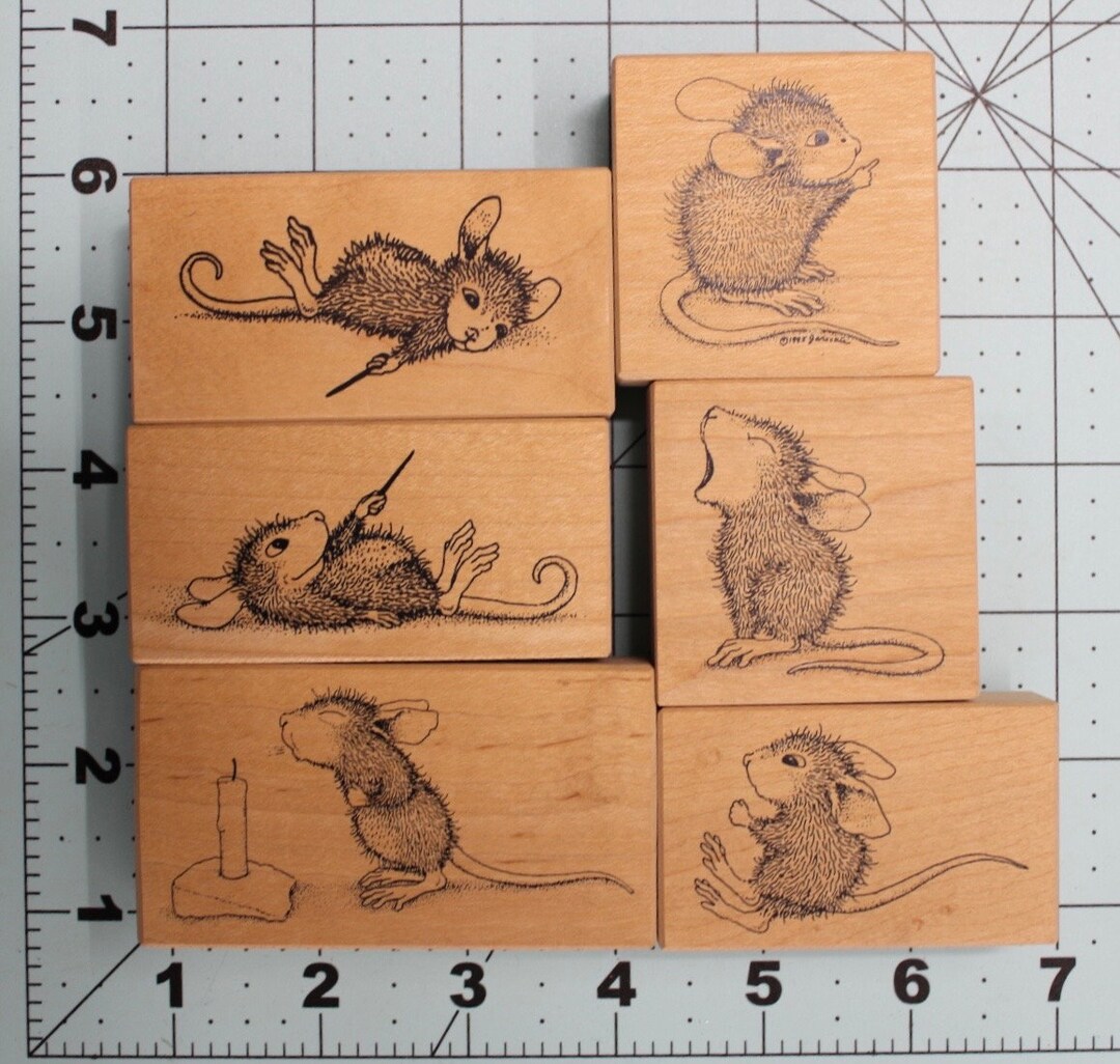 Vintage Wood Mounted Rubber Stamps With Mouse Design - Etsy