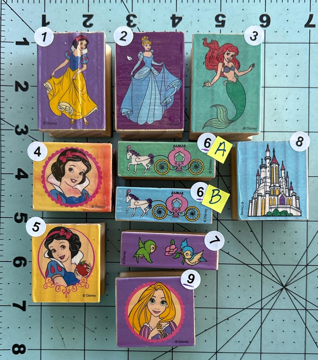 Disney Cinderella Snow White Ariel Tangled Wood Mounted Rubber Stamps ...