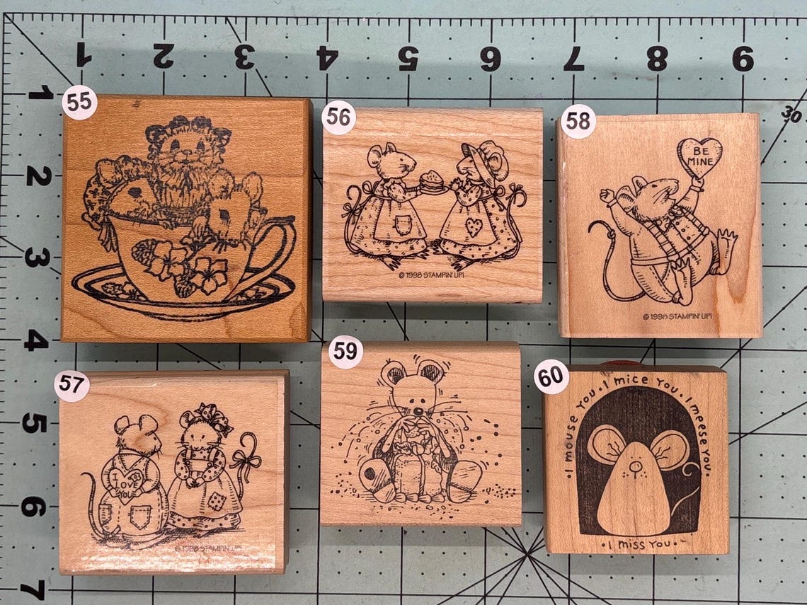 Mice Mouse Wood Mounted Rubber Stamps Vintage - Etsy