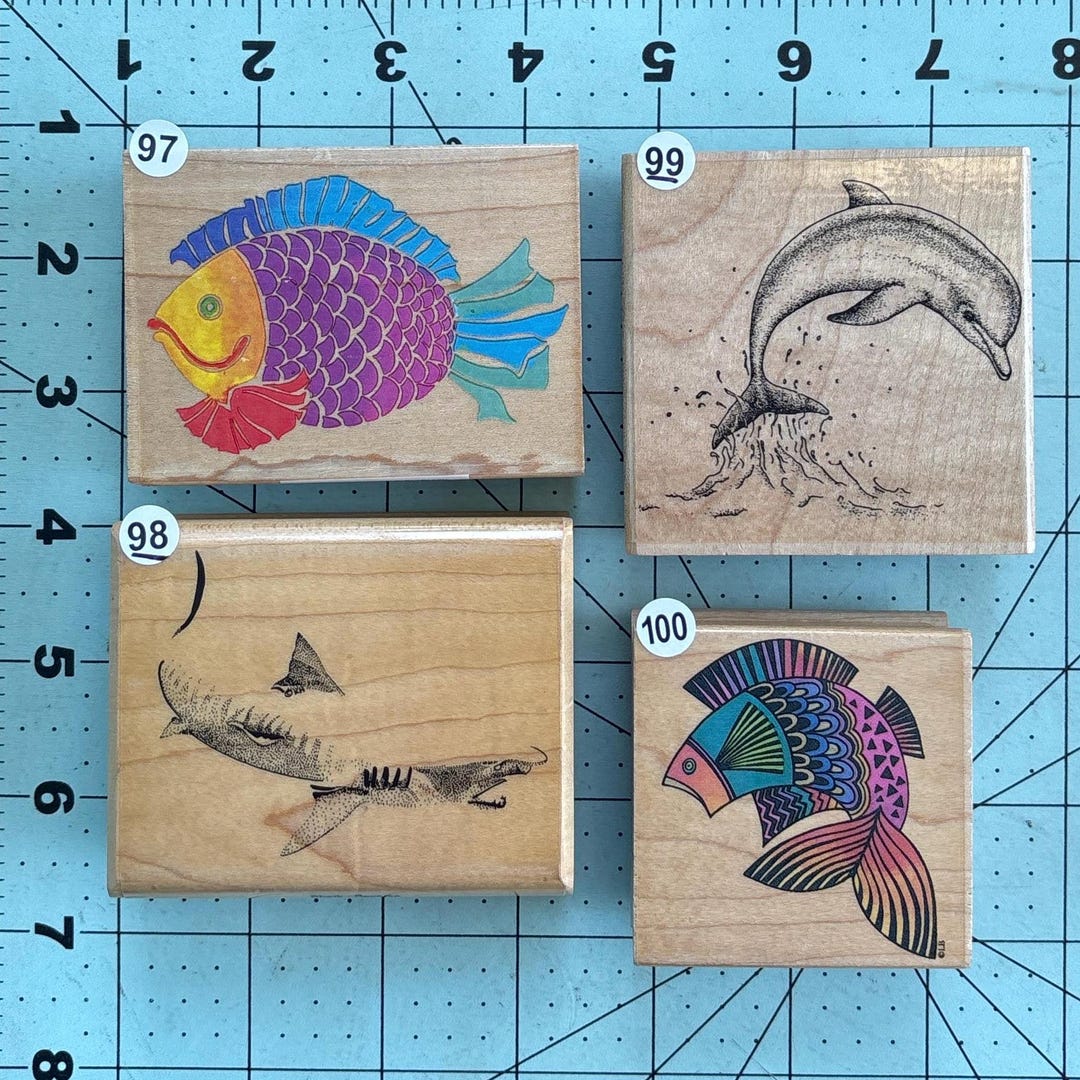 Fish Dolphin Shark Wood Mounted Rubber Stamps Vintage - Etsy