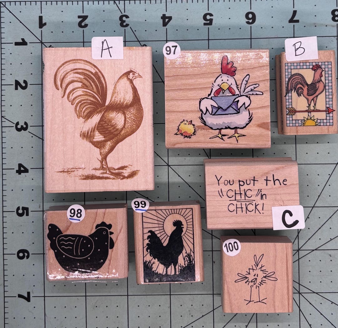 Farm Animals Chickens Hen Rooster Wood Mounted Rubber Stamps - Etsy