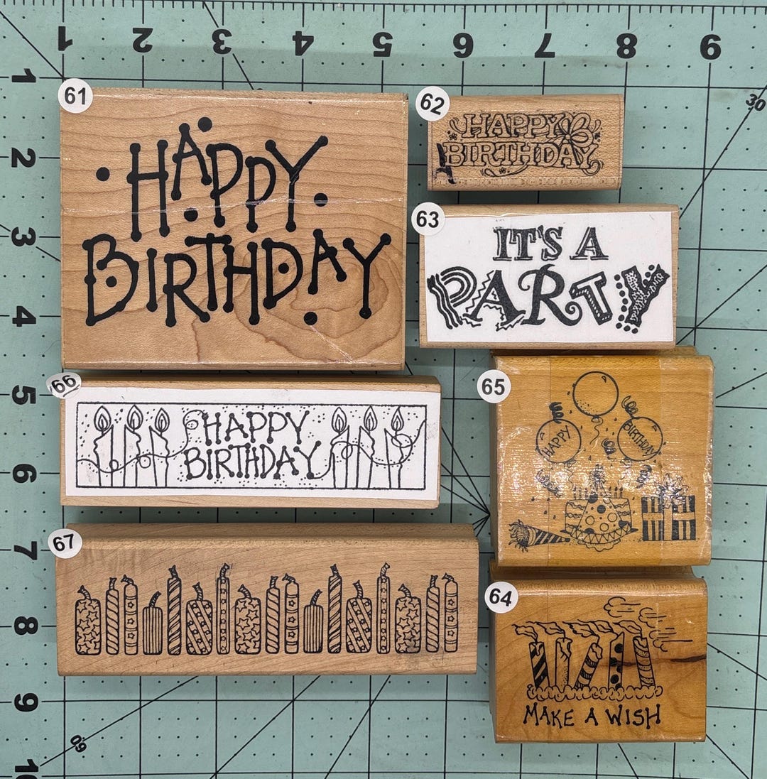 Birthday Wood Mounted Rubber Stamps Vintage - Etsy