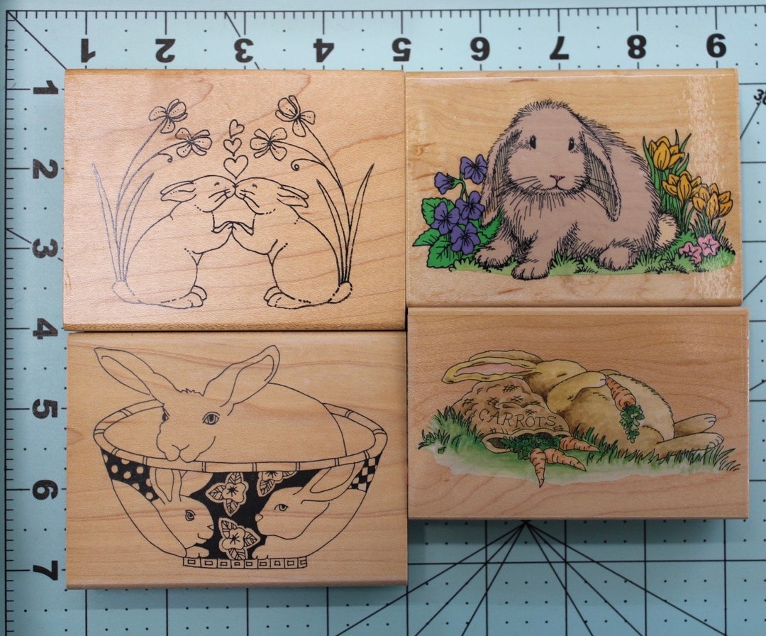 Rabbits / Bunnies / Easter Wood Mounted Rubber Stamps Vintage - Etsy