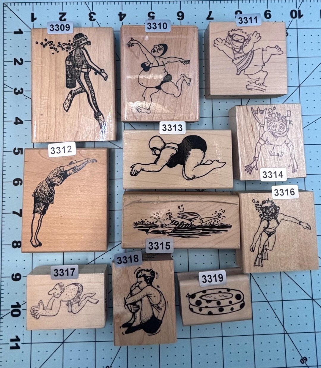 People Swimming Wood Mounted Rubber Stamps Vintage Previously Owned - Etsy