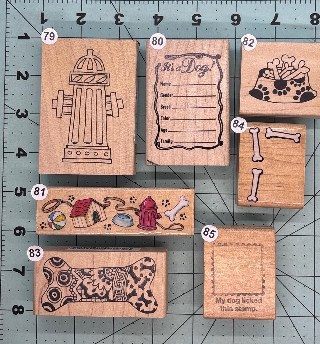 Dogs Fire Hydrant New Puppy Bones Bowl Wood Mounted Rubber Stamps ...