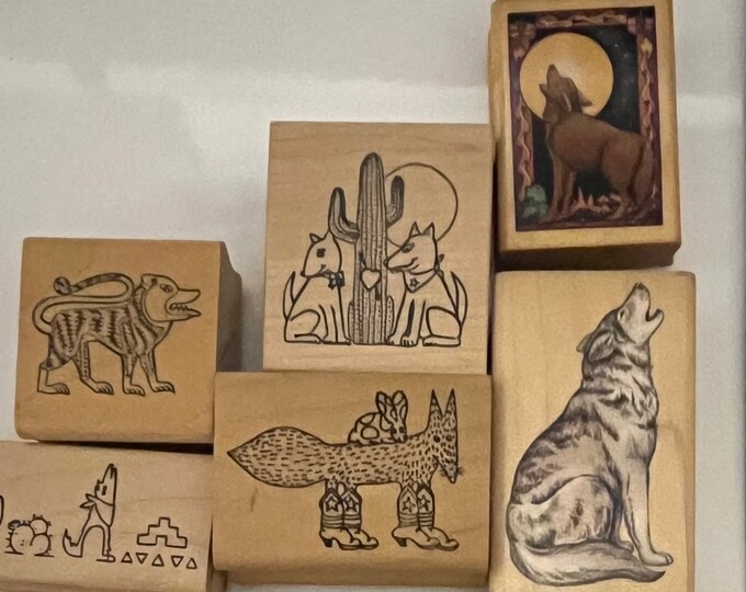 Wolf Coyote Fox Wood Mounted Rubber Stamps Vintage - Etsy