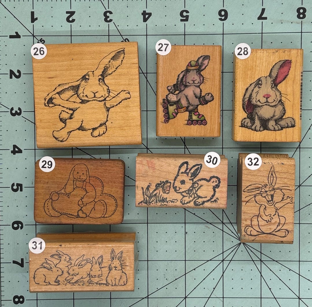 Rabbits Bunnies Easter Wood Mounted Rubber Stamps - Etsy