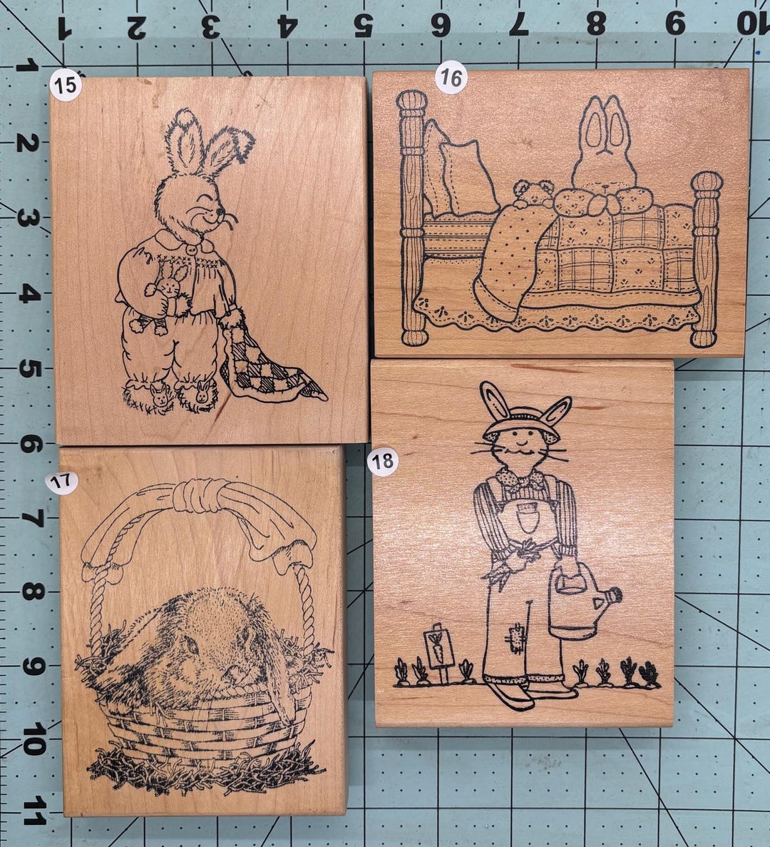 Rabbits Bunnies Easter Wood Mounted Rubber Stamps Vintage - Etsy
