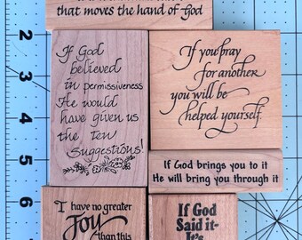 Verbiage Religious Faith God Card Sentiments Wood Mounted Rubber Stamps ...