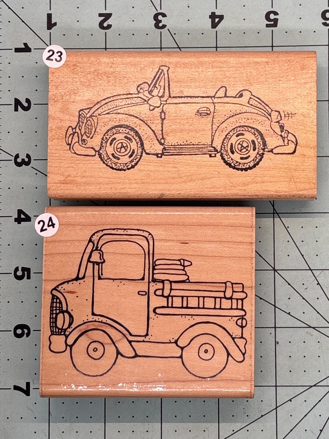Transportation Truck Cars Tank Fire Truck VW Beetle Wood Mounted Rubber ...