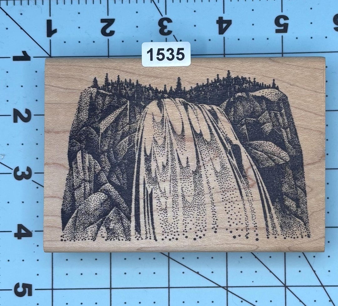 Landscape Waterfall Wood Mounted Rubber Stamp - Etsy