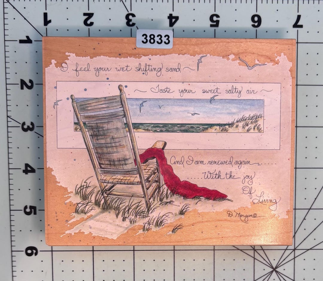 Beach Lawn Chair on Beach Vintage Wood Mounted Rubber Stamp - Etsy