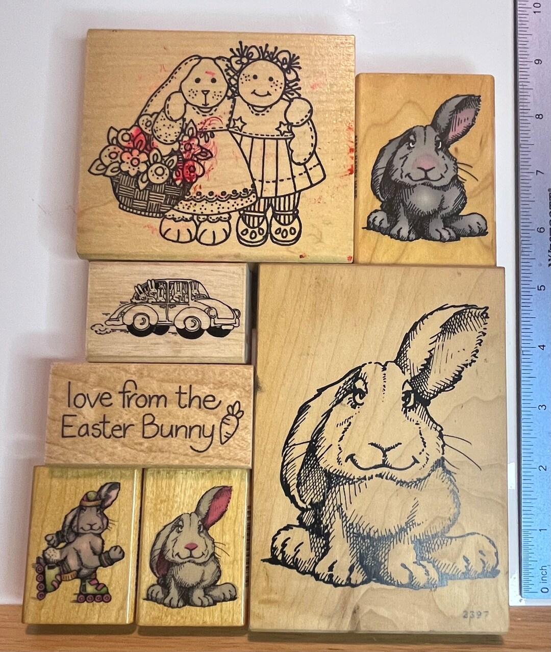 Rabbits / Bunnies in the Yard 269-S Card Size Wood Mounted Rubber Stamp ...