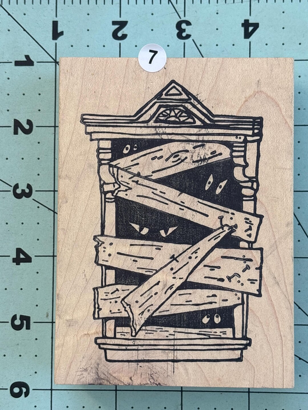 Halloween Scary Eyes Boarded up Window Wood Mounted Rubber Stamp ...