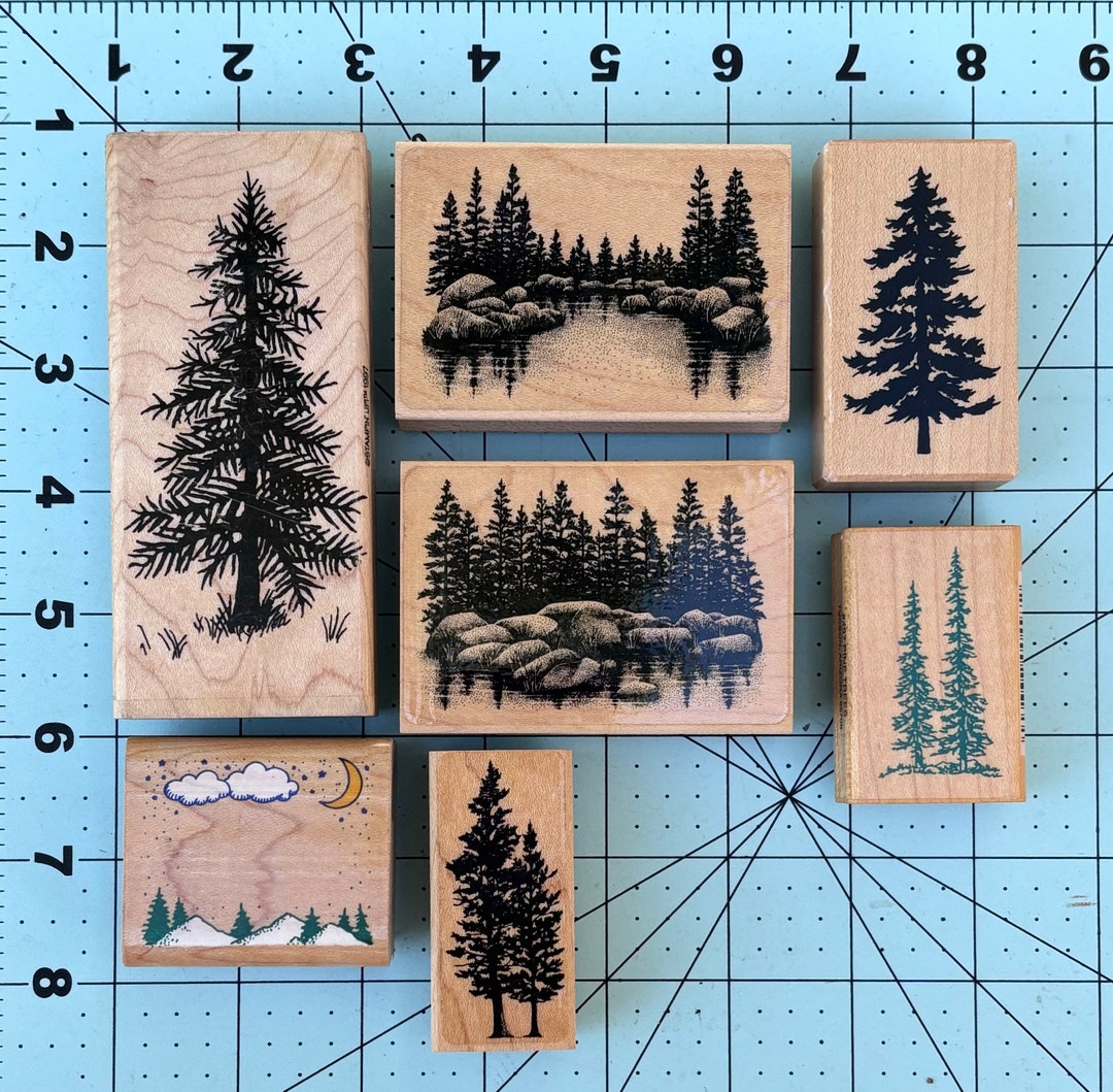 Pine Evergreen Trees Wood Mounted Rubber Stamps Vintage - Etsy