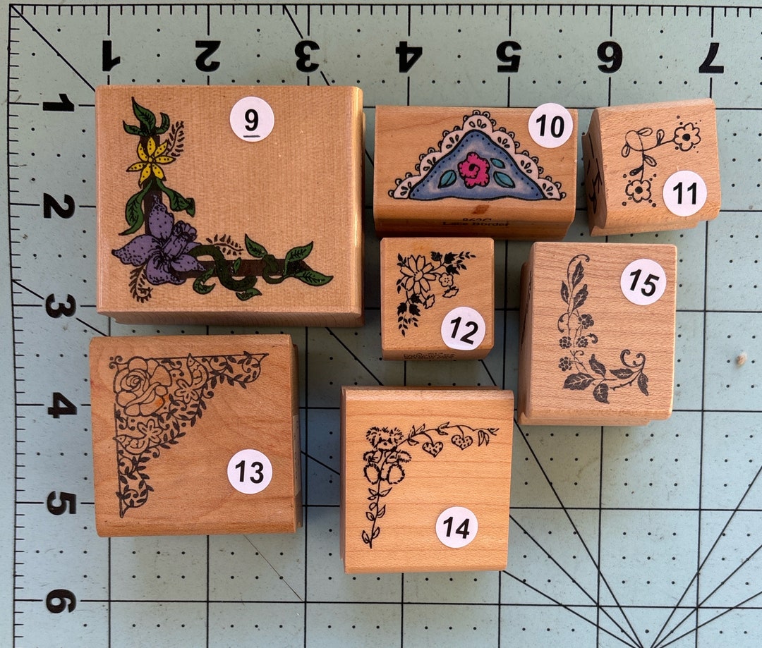 CORNER Wood Mounted Rubber Stamps Vintage - Etsy