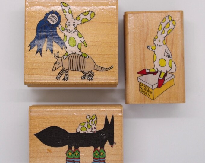 Rabbits Sandy Gullikson / Comic - Wood Mounted Rubber Stamps Vintage - Etsy