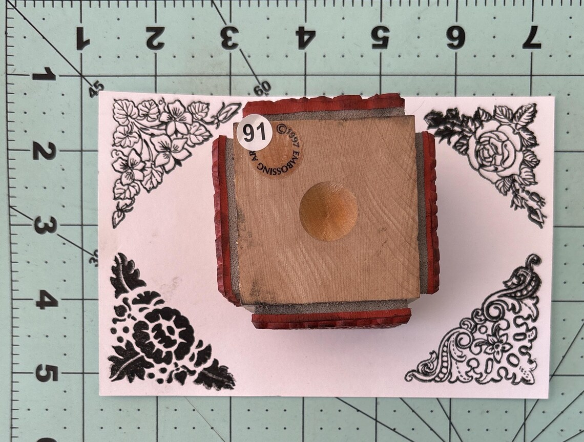 Corner 4 Stamp Square Wood Mounted Rubber Stamp Embossing Arts 1997 ...