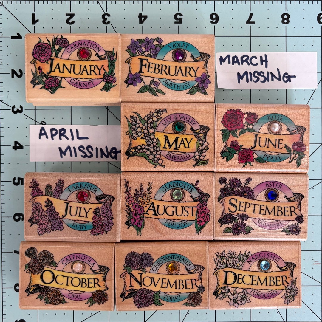 MONTH STAMPS Vintage Birthstone Flower Stamps. Missing March and April ...
