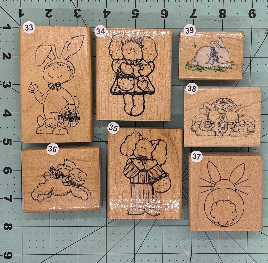 Rabbits Bunnies Easter Wood Mounted Rubber Stamps Vintage - Etsy