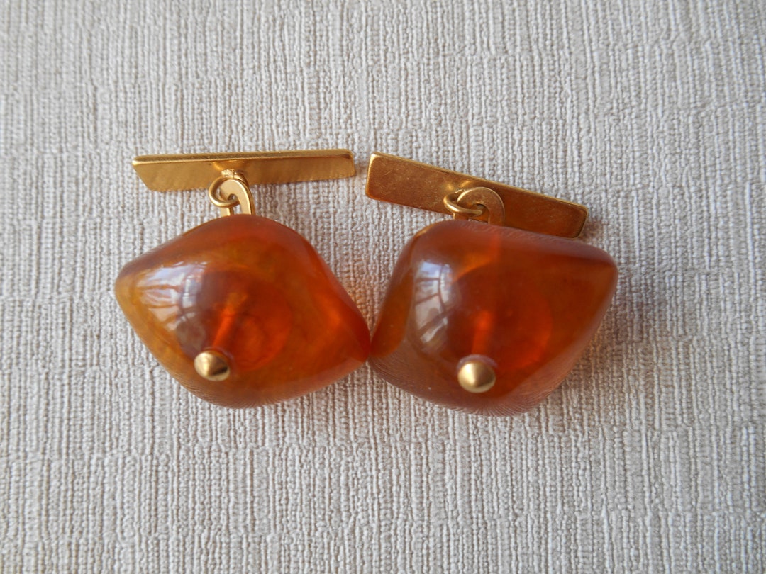 Soviet Vintage Baltic Amber Cufflinks in Gilding, Made in USSR - Etsy