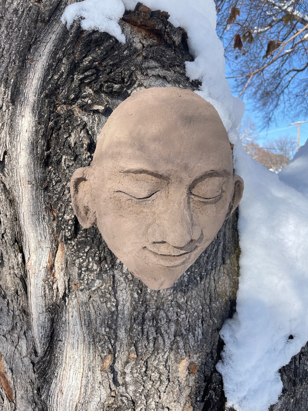 Concrete Face | Garden Sculpture | Tree Face | Garden Decor | Peace and ...
