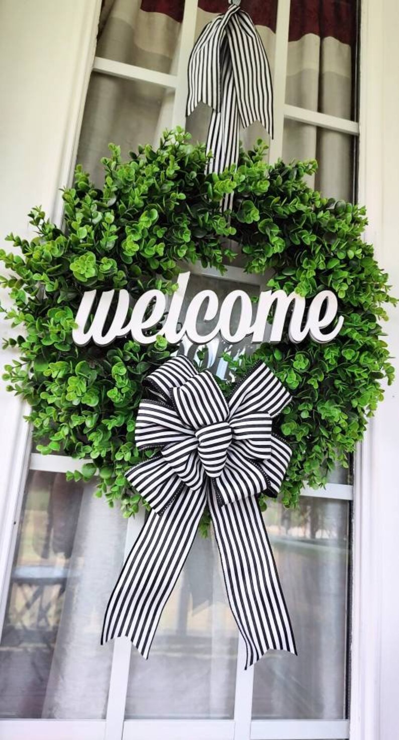 Everyday Wreath for Front Door Welcome Boxwood Wreath Boho - Etsy