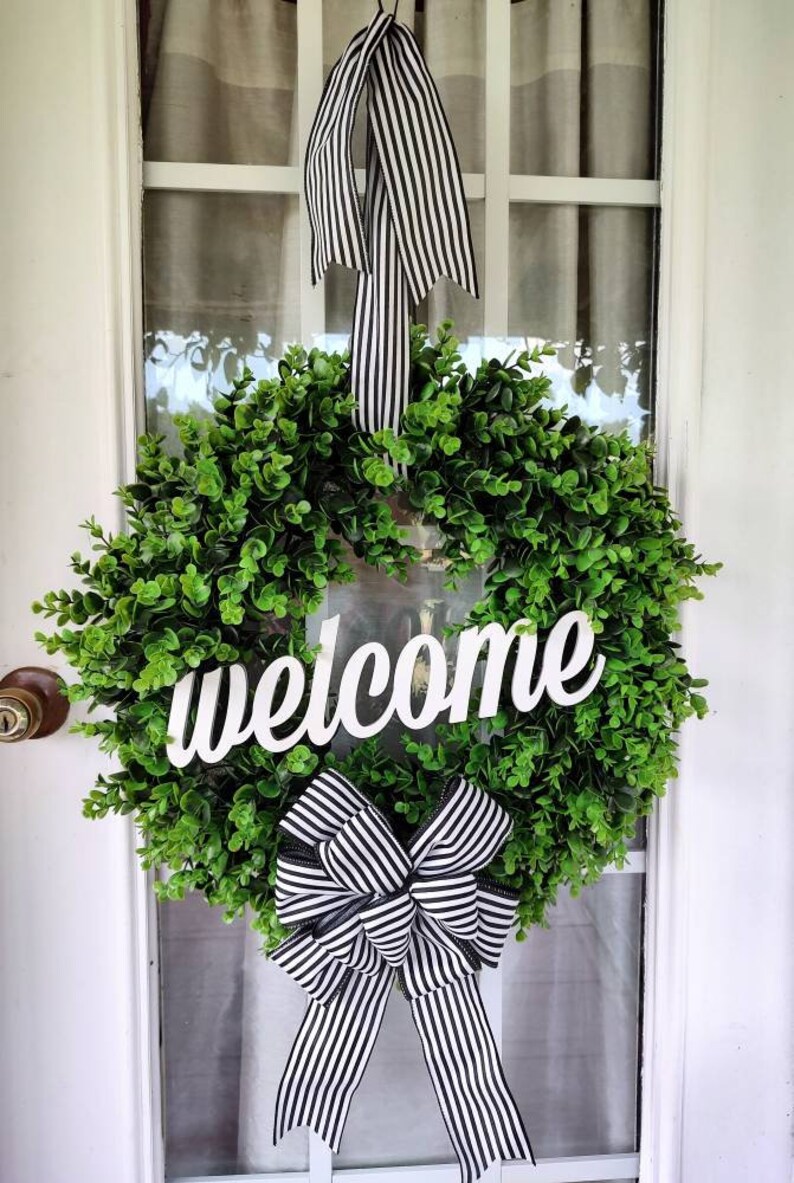 Everyday Wreath for Front Door Welcome Boxwood Wreath Boho - Etsy