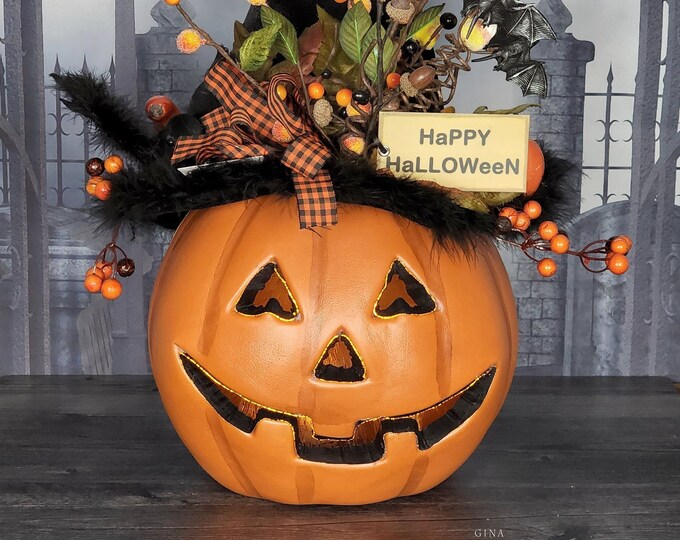 Pumpkin Decor, Halloween Decor, Fall Arrangement, Halloween Tabletop ...