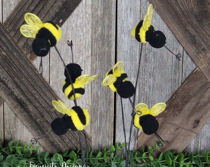 Bumble Bee Spray, **SET OF 2**, Chenille Bee Pick, Bee Décor, Summer ...