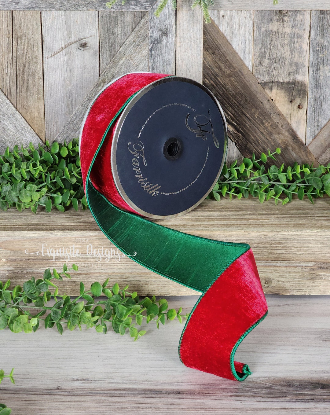 10 Yards, 2.5 Inch Wired Ribbon, Velvet Ribbon, Two Tone Ribbon, Red ...