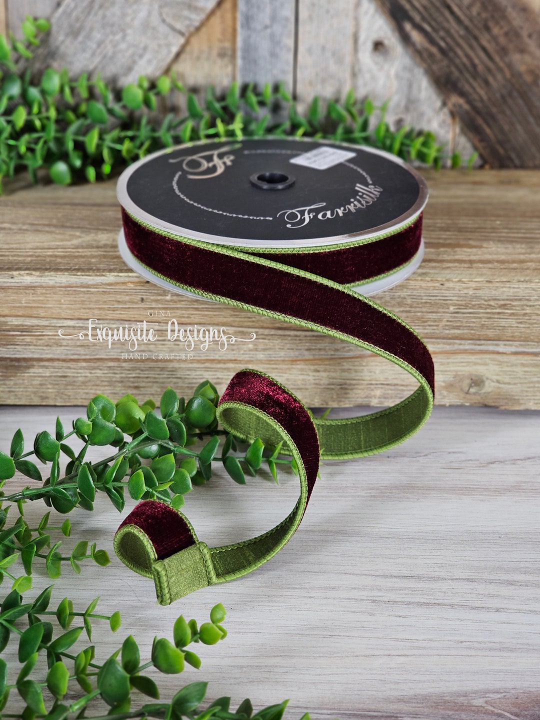 10 Yards, 1 Inch Wired Ribbon, Velvet Ribbon, Two Tone Ribbon, Burgundy ...