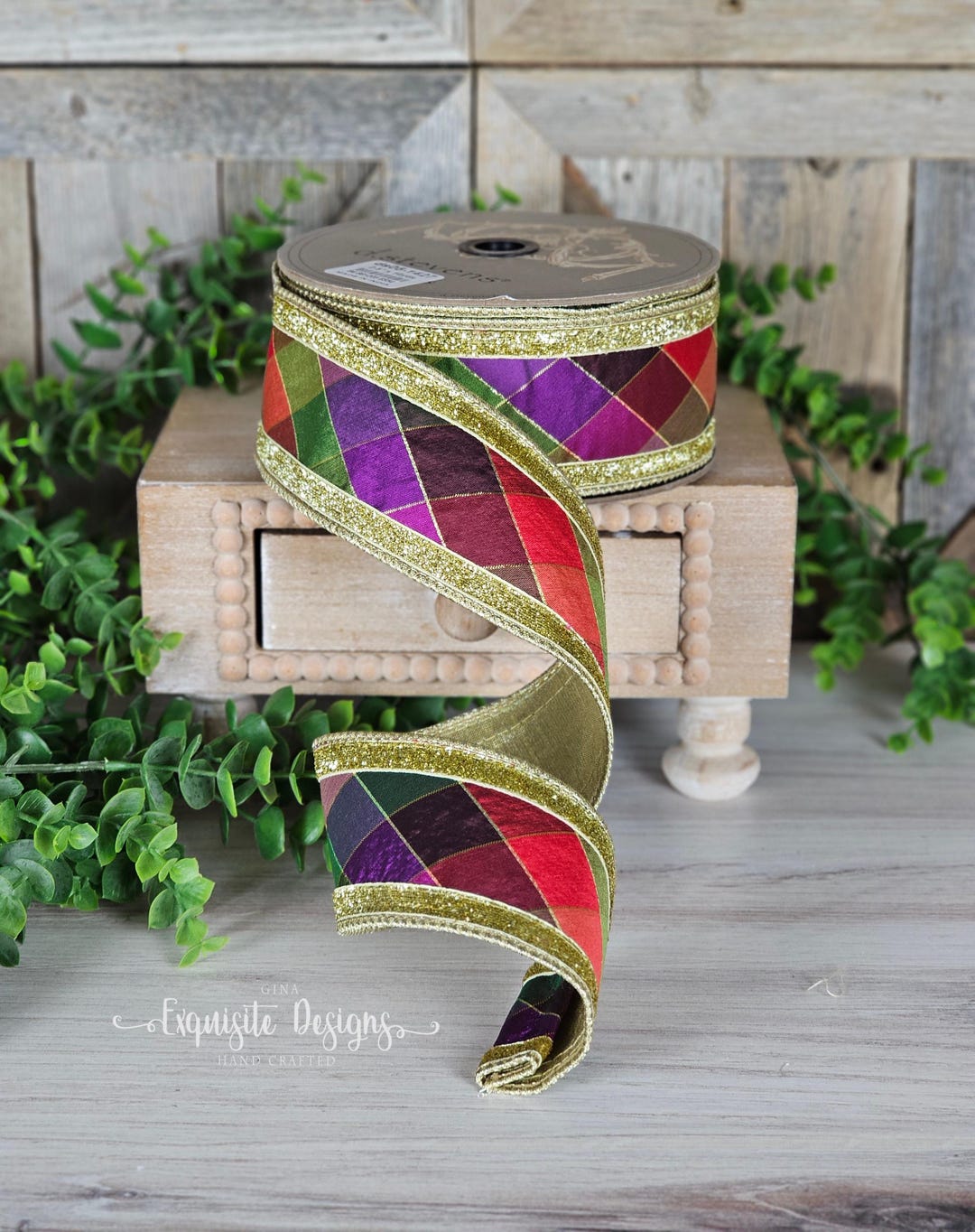 10 Yards, 2.5 Inch Wired Ribbon, Check Ribbon, Fuchsia, Green, Purple ...