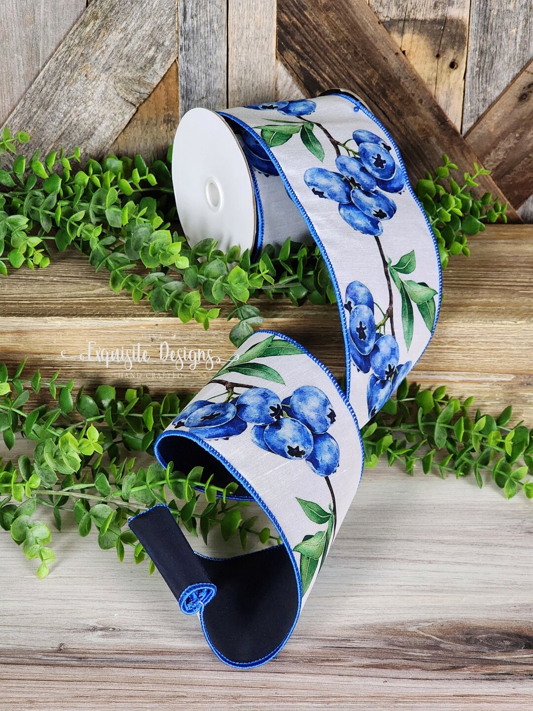 10 Yards, 4 Inch Wired Ribbon, Blueberry Ribbon, Blue Ribbon Spring ...