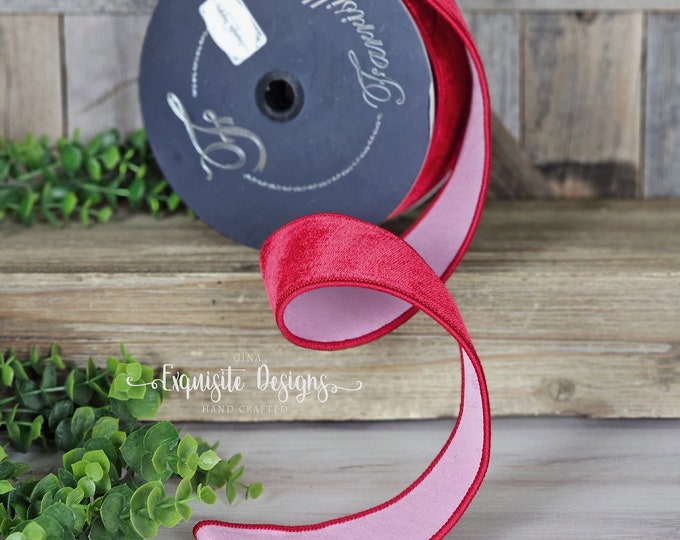 10 Yards, 2.5 Inch Wired Ribbon, Velvet Red & Pink, Doble Sided Ribbon ...