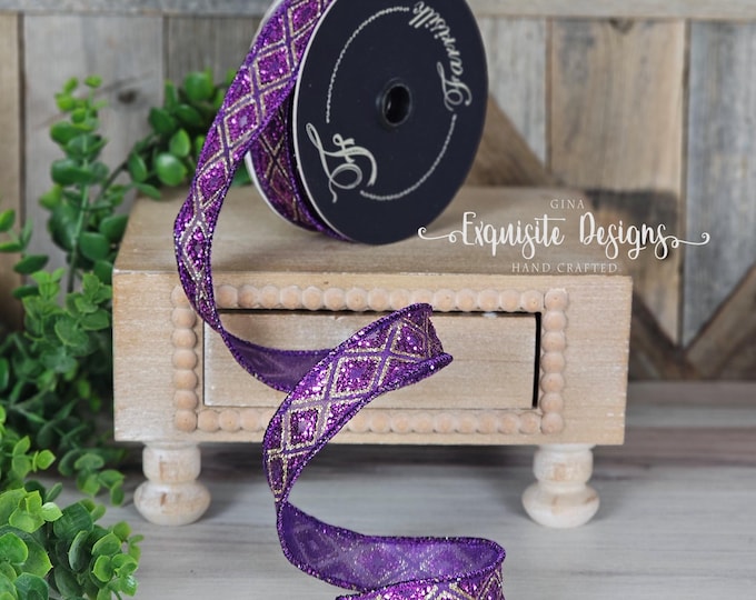 5 Yards, 4 Inch Wired Ribbon, Velvet Ribbon, Purple, Jeweled Ribbon ...