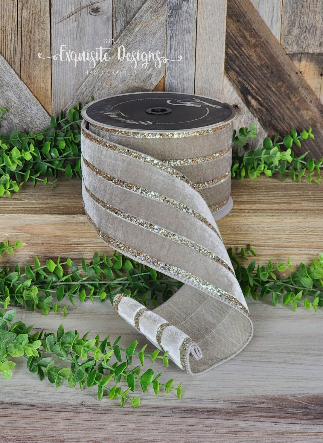 10 Yards, 4 Inch Wired Ribbon, Velvet Ribbon, Gray Ribbon, Glitter ...