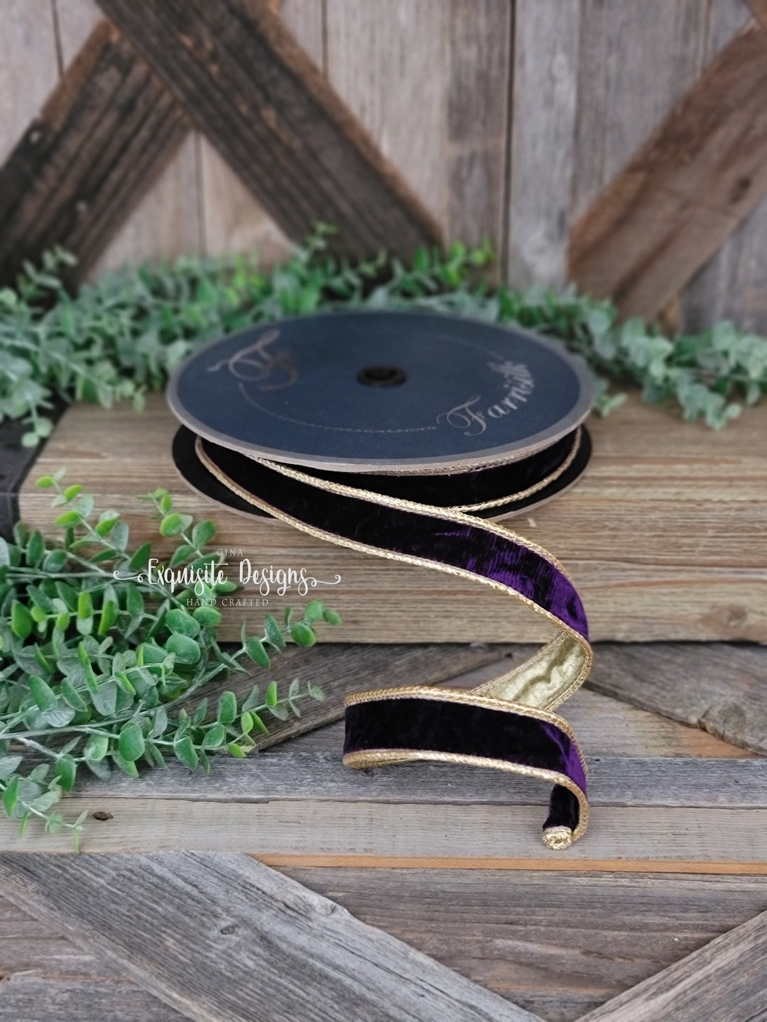 10 Yards, 1 Inch Wired Ribbon, Velvet Ribbon, Purple Ribbon, Designer's ...