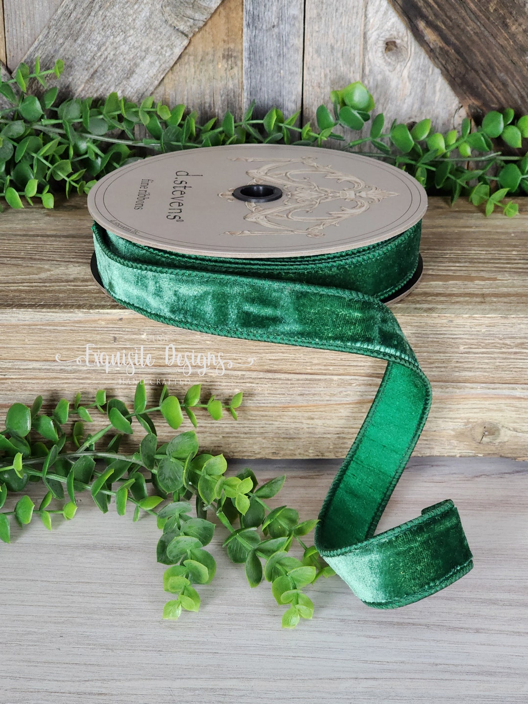 10 Yards, 1 Inch Wired Ribbon, Velvet Ribbon, Pine Ribbon, Designer's ...