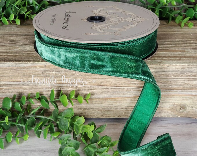 10 Yards, 1 Inch Wired Ribbon, Velvet Ribbon, Pine Ribbon, Designer's ...