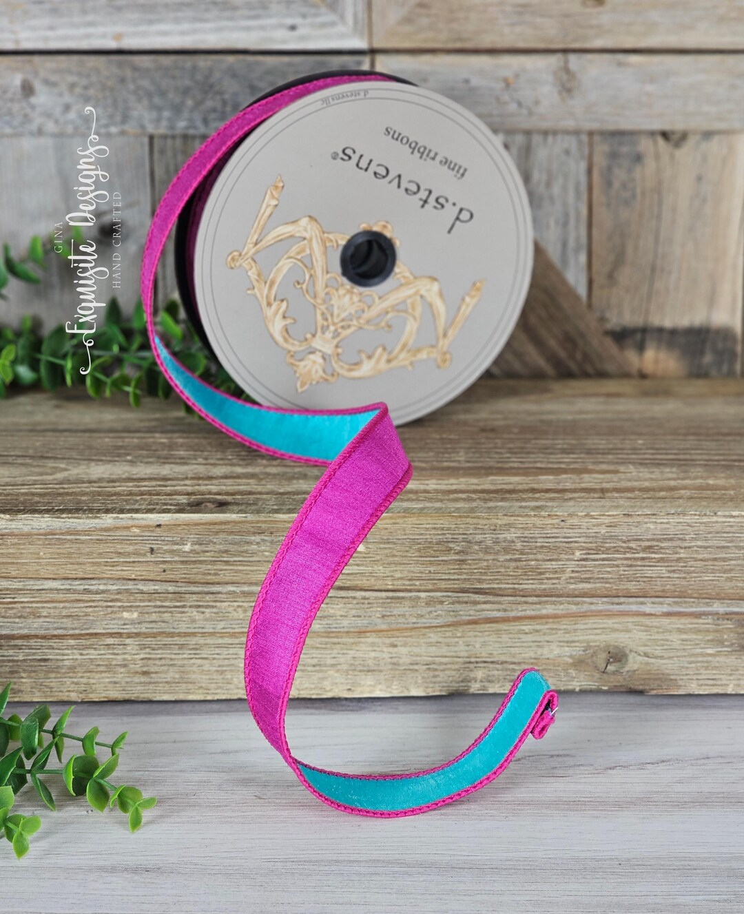 25 Yards, 1 Inch Wired Ribbon, Double Sided Hot Pink and Teal, D ...