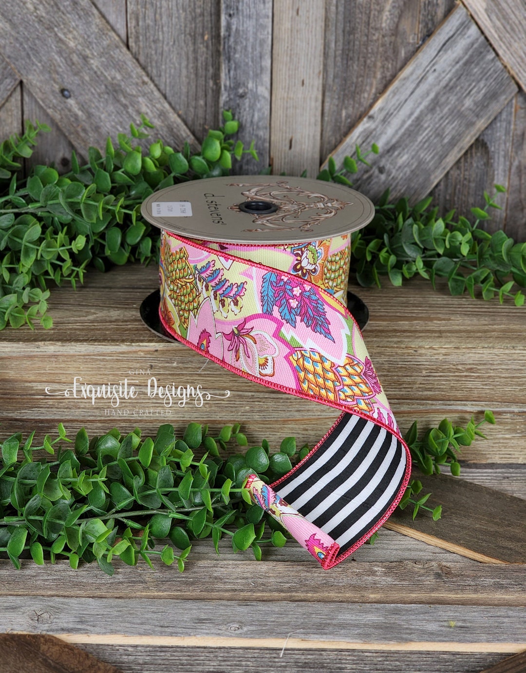 10 Yards, 2.5 Inch Wired Ribbon, Floral Paisley Ribbon, Spring Ribbon ...