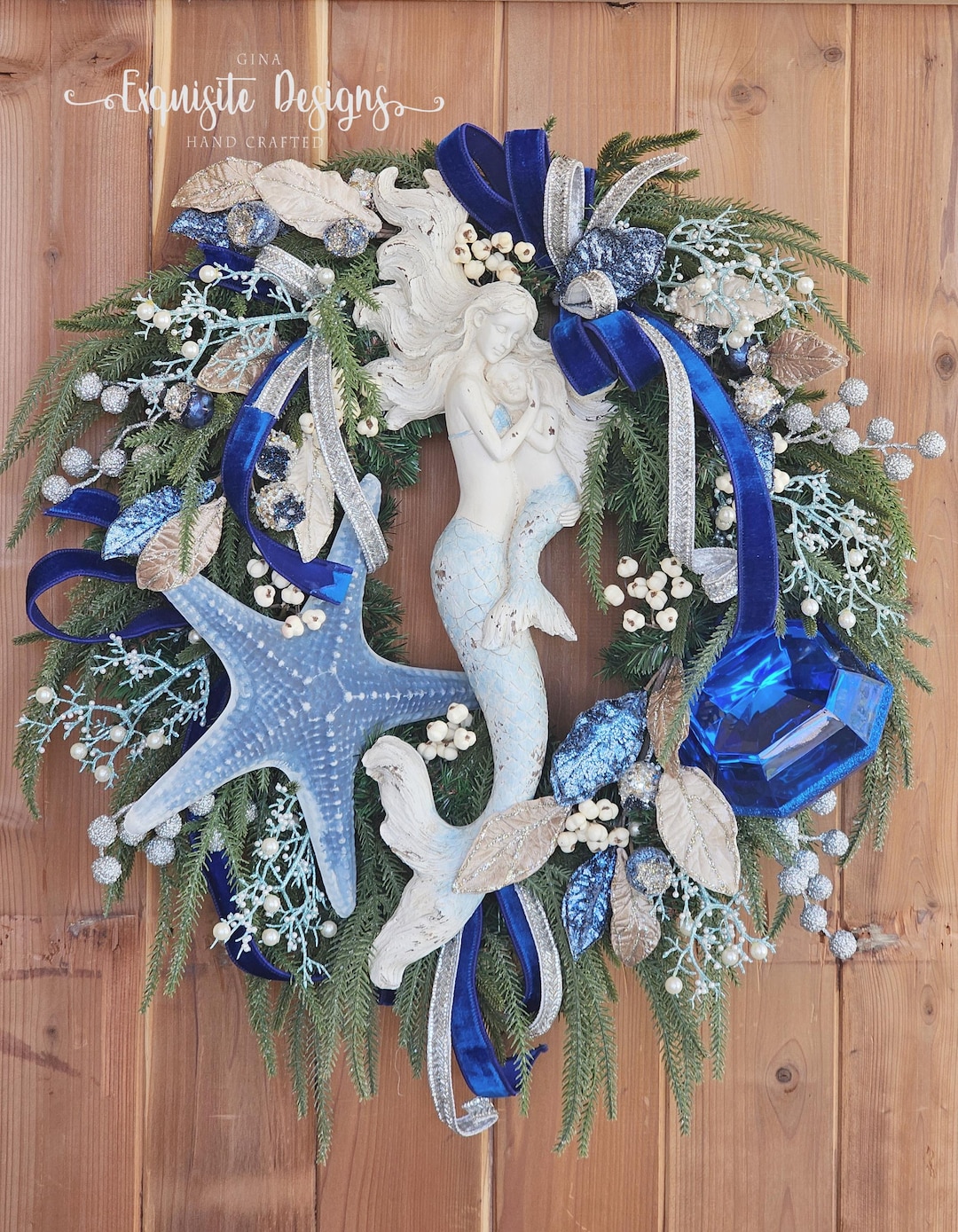 Mermaid Wreath, Nautical Wreath, Christmas Wreath, Mermaid Decor, Door ...