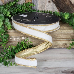 10 Yards, 1 Inch Wired Ribbon, Velvet Ribbon, Ivory Ribbon, Designer's ...