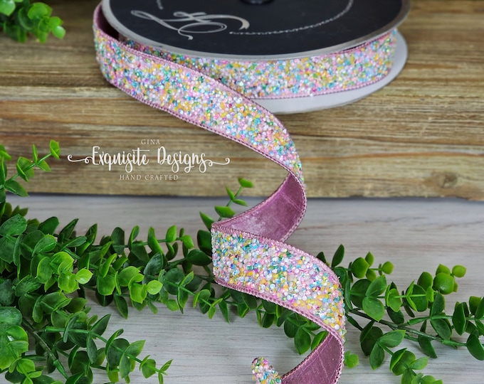 10 Yards, 1 Inch Wired Ribbon, Sprinkle Ribbon, Festive Ribbon, Wreath ...