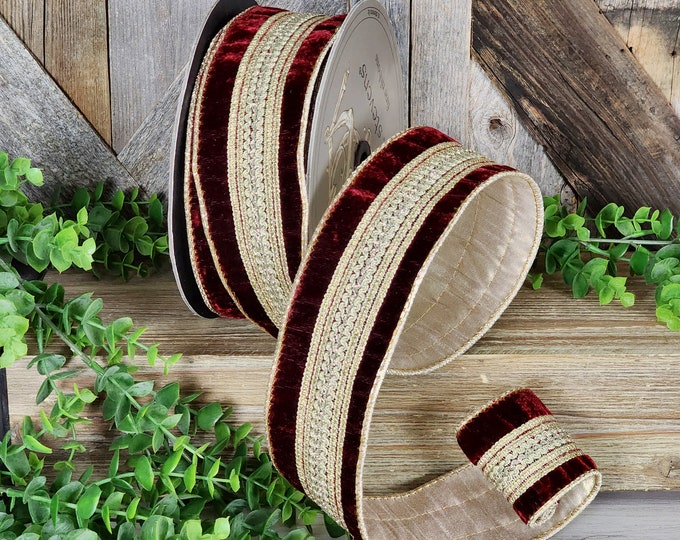 10 Yards, 2.5 Inch Wired Ribbon, Jeweled Ribbon, Burgundy Velvet ...