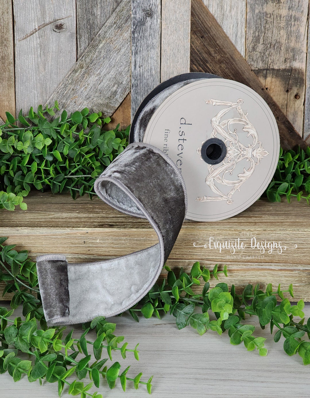 10 Yards, 2.5 Inch Wired Ribbon, Double Sided Velvet Ribbon, Silver ...