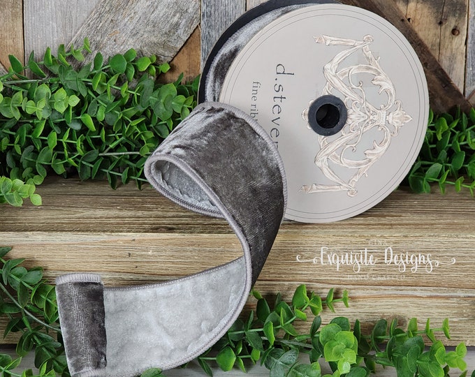 10 Yards, 2.5 Inch Wired Ribbon, Double Sided Velvet Ribbon, Silver ...