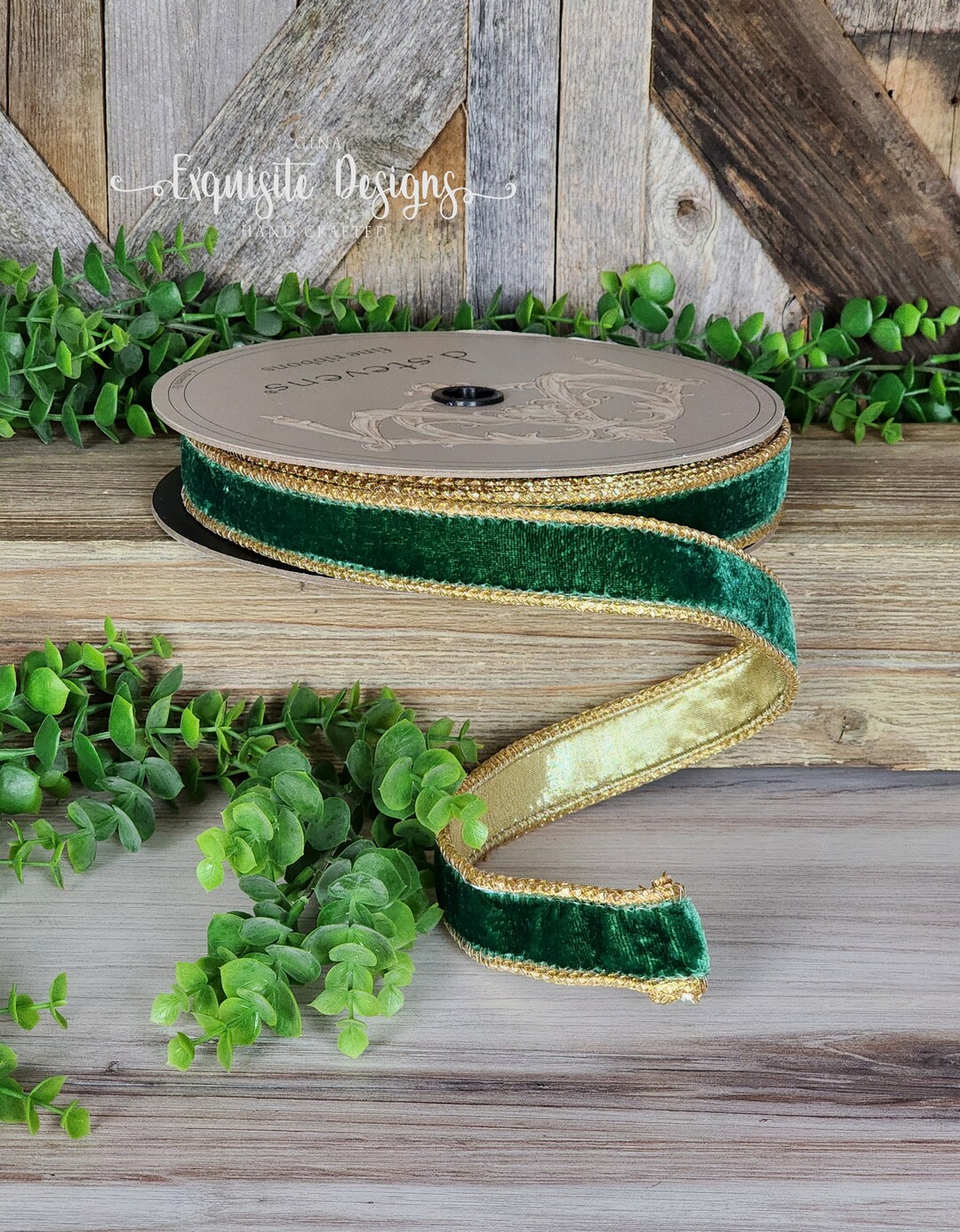 10 Yards, 1 Inch Wired Ribbon, Velvet Ribbon, Pine Ribbon, Gold Braid ...